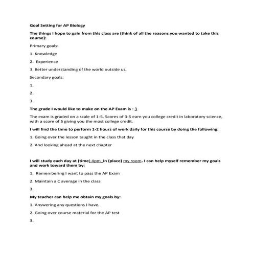 Goal setting for ap biology | DOCX