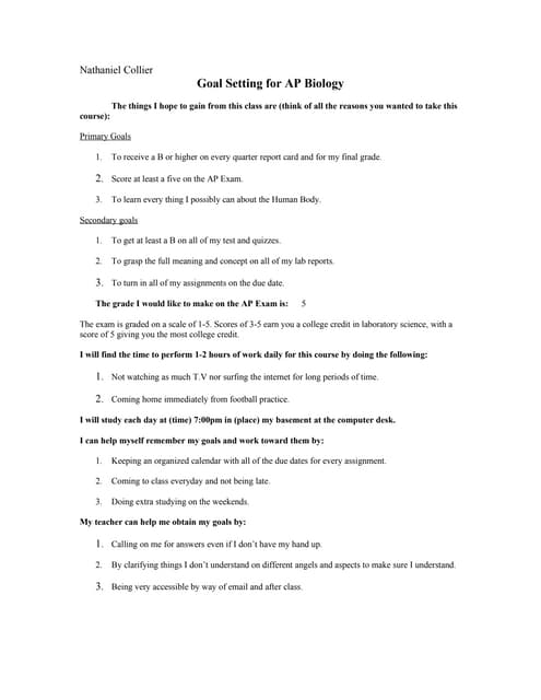 Goal setting for ap biology | PDF
