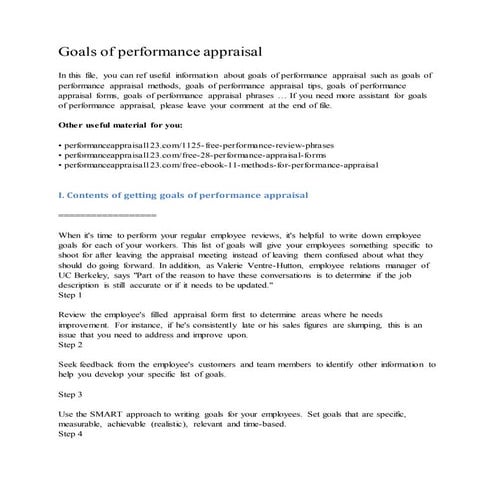 Goals of performance appraisal | PDF