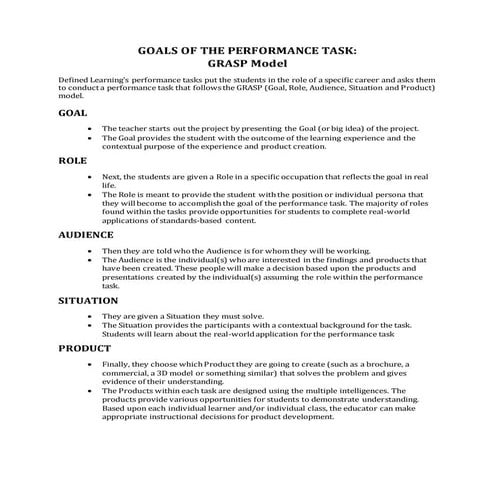 Goals of the performance task: GRASP Model | DOCX | Education