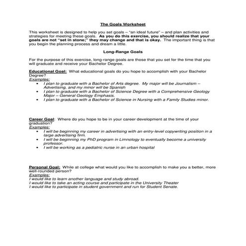 Career Goals Worksheet Free And Customizable Goals Templates