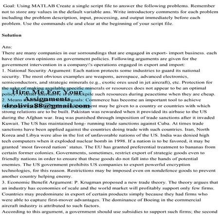 Goal Using Matlab Create A Single Script File To Answer The Followin Pdf