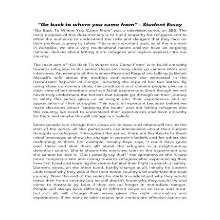 "Go back to where you came from" Student essay | PDF