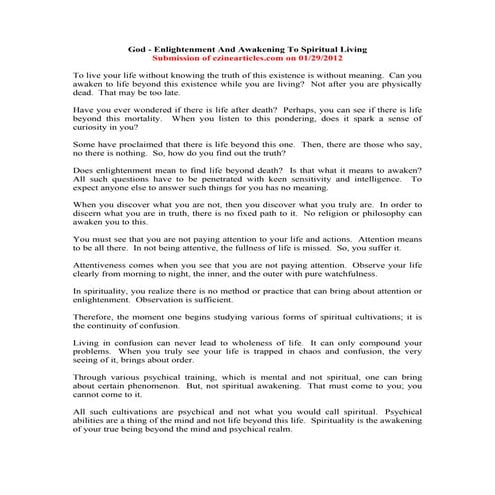 God enlightenment and awakening to spiritual living | DOC