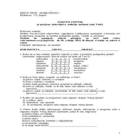 Godinja anketa za_roditelje_2014.g. | PDF