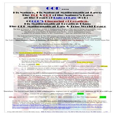 GOD, Nature & His Mathematical Laws. The GRP Law at The Heart of TOE ...