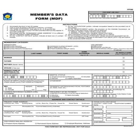 Member's data form (mdf) print (no | PDF