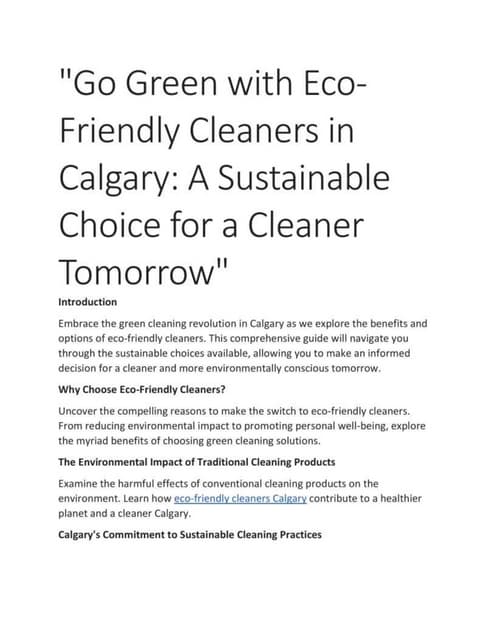 Green Cleaning system Calgary.. Go Green Calgary | PDF