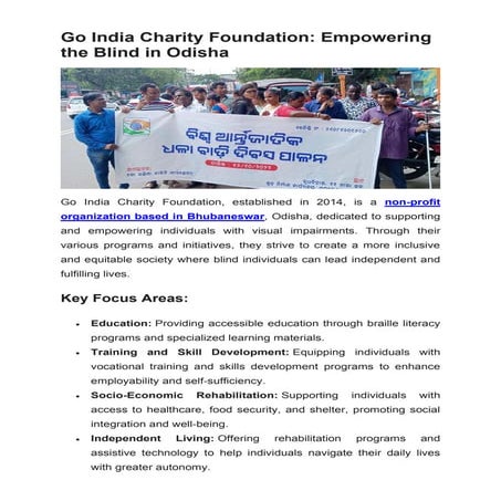 Go India Charity Foundation orphanage Bhubaneswar Odisha | PDF