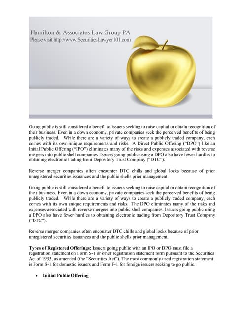 Going Public - Direct Public Offerings and Initial Public Offerings.pdf Going Public - Direct Public Offerings and Initial Public Offerings.pdf
