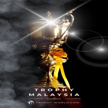 Golden Championship Trophy with ribbon at Trophy-World Malaysia | Custom Trophies & Plaques ...