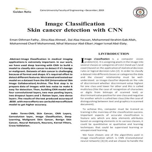 Image Classification And Skin cancer detection | DOCX