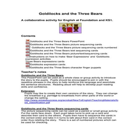 Goldilocks and three bear STORY & collaborative activity | PDF