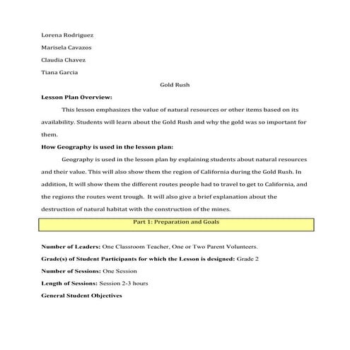 Geog Lesson Paln: Gold rush | DOCX | Stamps and Coins | Collecting