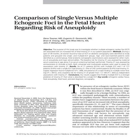 Single Versus Multiple Echogenic Foci in the Fetal Heart | PDF