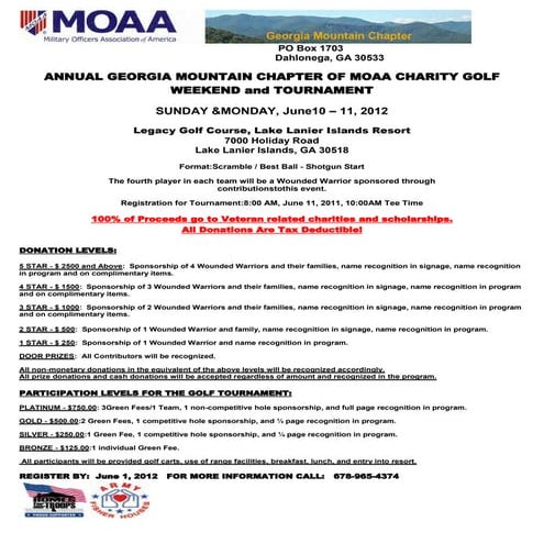 ANNUAL GEORGIA MOUNTAIN CHAPTER OF MOAA CHARITY GOLF WEEKEND and ...