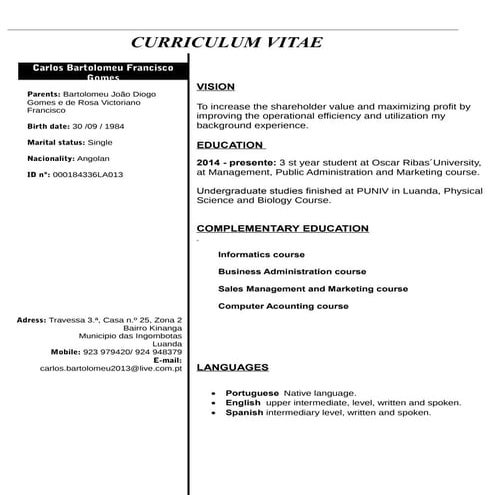 Gomes cv em ingles | DOC