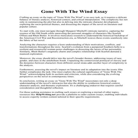 Gone With The Wind Essay. Inspiration and Hope in the quot;Gone with ...