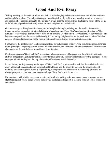 Good Vs Evil Essays | PDF