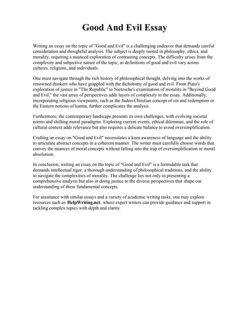 Good Vs Evil Essays | PDF