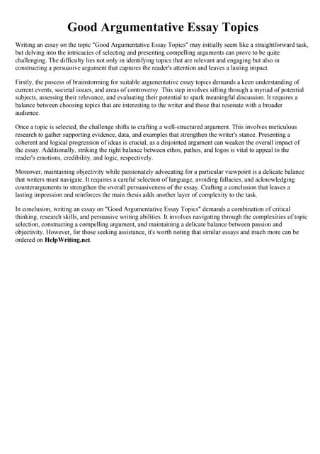 Topics For Argumentative Essay.pdf | Hobbies & Interests