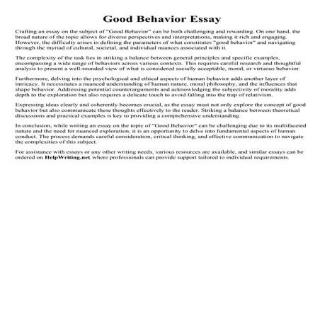 Good Behavior Essay. Online assignment writing service. | PDF