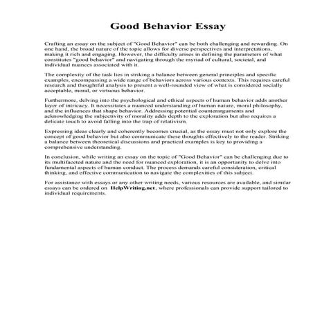 Good Behavior Essay. Harrisburg Area Community College | PDF