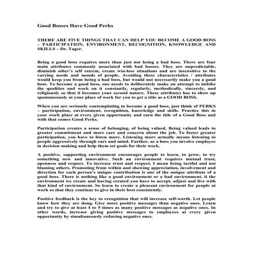 Good Bosses Have Good Perks | PDF