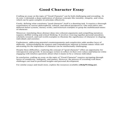 Good Character Essay. San Diego Christian College | PDF