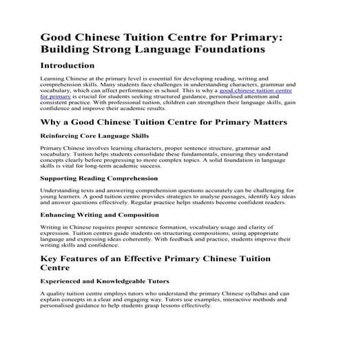 Building a Strong Language Foundation through Primary Chinese Tuition | PDF