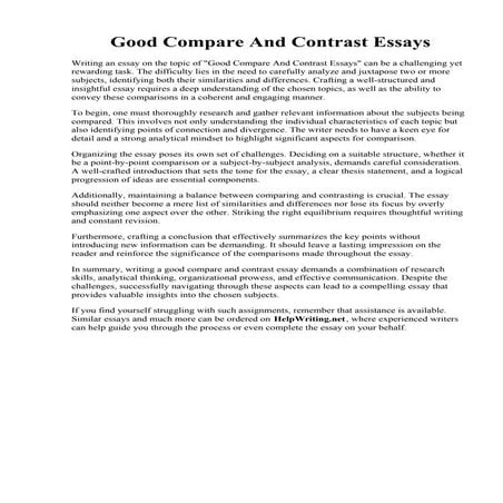 Good Compare And Contrast Essays. Essential Points of Compare and ...