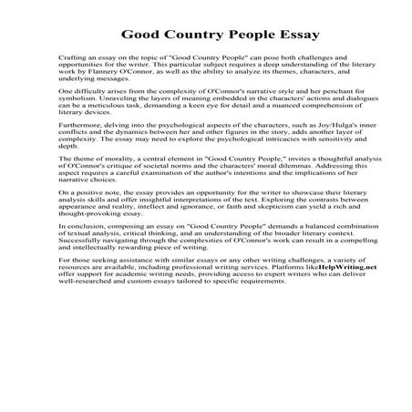 Good Country People Essay. College of Staten Island CUNY | PDF