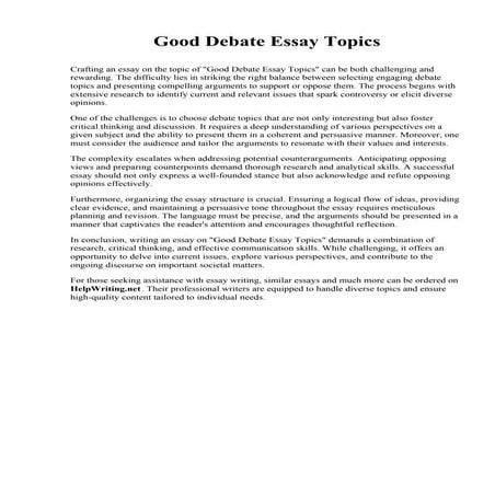 Good Debate Essay Topics. University of Mary Washington | PDF