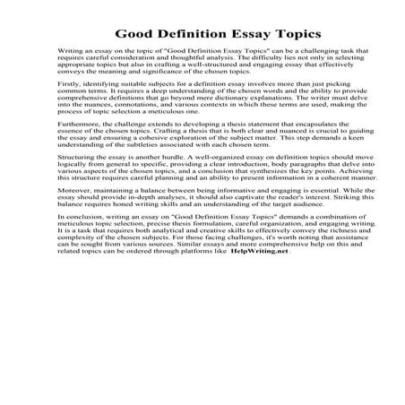 Good Definition Essay Topics. example essay topics | PDF