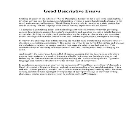 Good Descriptive Essays. Grove City College | PDF