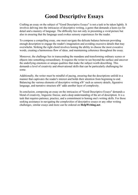 Types Of Descriptive Essays | PDF