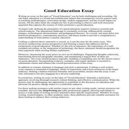 Good Education Essay | PDF | Undergraduate Education | College Education