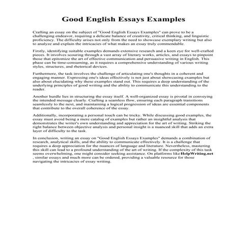 Good English Essays Examples. University of Illinois at Chicago | PDF