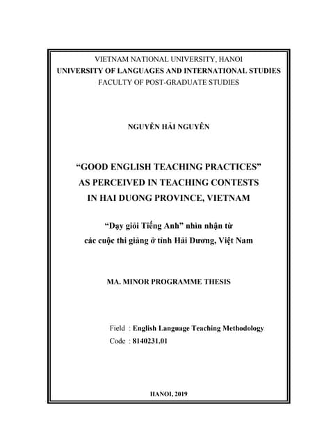 Good English Teaching Practices” As Perceived In Teaching Contests In