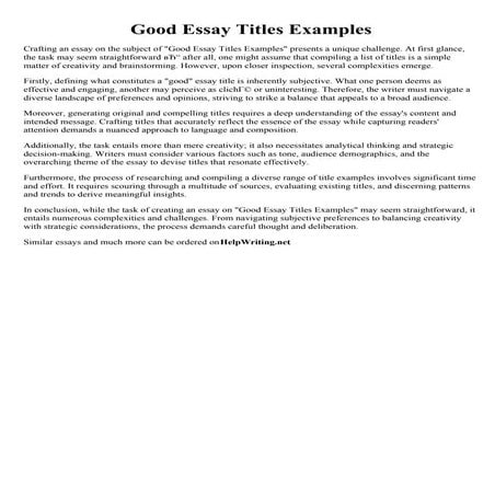 Good Essay Titles Examples | PDF