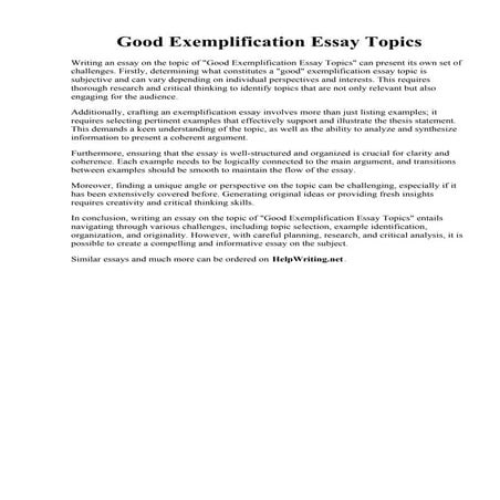 Good Exemplification Essay Topics. Exemplification essay ideas. 100 ...