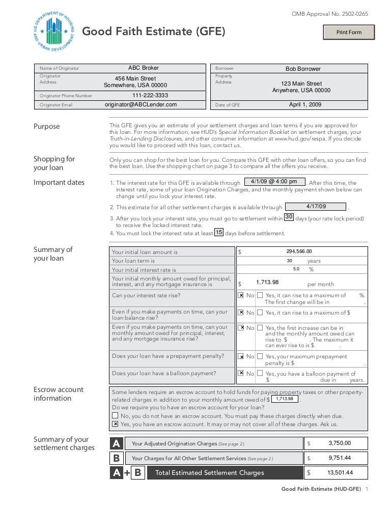 Good Faith Example Calculator