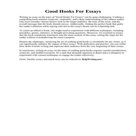 Good Hooks For Essays | PDF