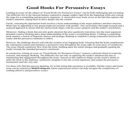 Good Hooks For Persuasive Essays | PDF | Screenwriting | Content Production