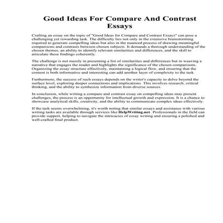 Compare And Contrast Essay Topics For Kids | PDF