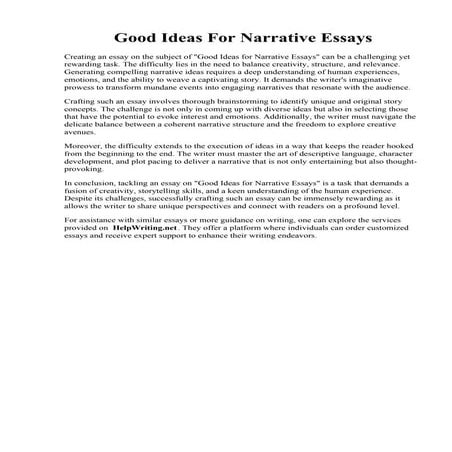 Good Ideas For Narrative Essays. Writing a personal narrative essay ...