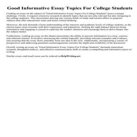 Good Informative Essay Topics For College Students | PDF