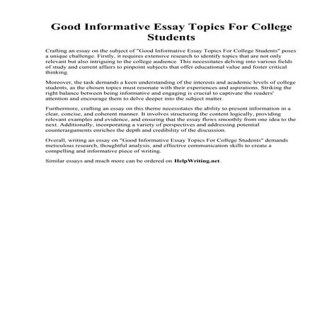 Good Informative Essay Topics For College Students | PDF