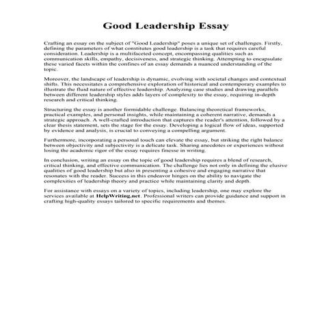 Good Leadership Essay.pdfGood Leadership Essay | PDF