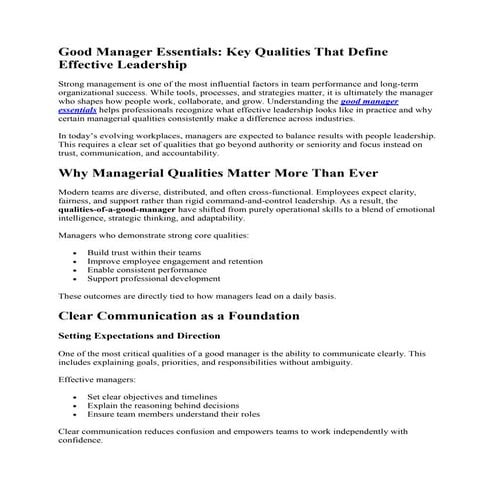 Good Manager Essentials for Modern Teams | PDF